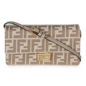 Fendi Ff Jacquard Wallet On Chain Baguette - Tan