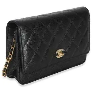 Chanel Quilted Caviar Wallet On Chain - Black