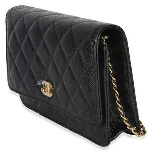 Chanel Quilted Caviar Wallet On Chain - Black