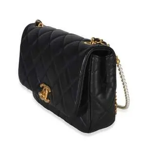 Chanel Quilted Lambskin Pearly Chain Flap Bag - Black