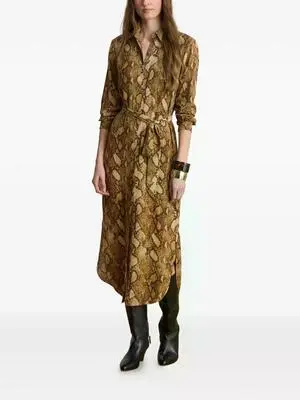 Ralph Lauren Python Print Belted Midi Shirtdress