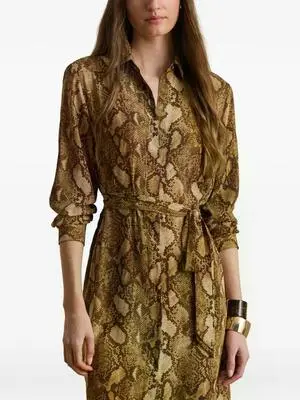 Ralph Lauren Python Print Belted Midi Shirtdress