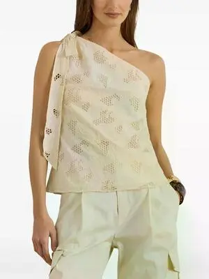 Ralph Lauren One-shoulder Floral Eyelet Blouse