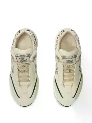 Burberry Eclipse Sneakers In Nylon, Suede, And Leather With Metallic Check Panels