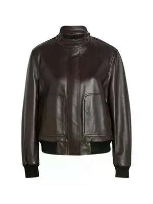 Nour Hammour Rios High-neck Zip-up Leather Bomber Jacket - Brown