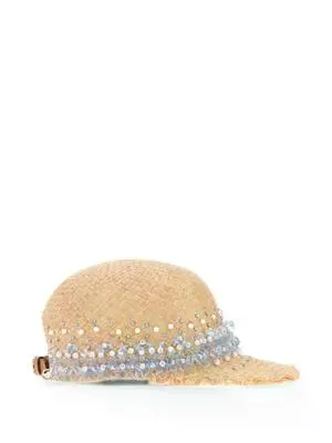 Prada Embellished Raffia Baseball Cap
