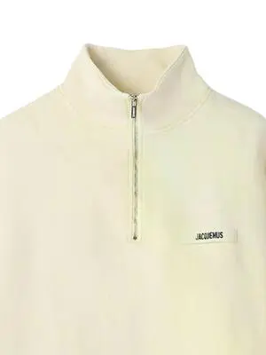 Jacquemus Gros Grain Quarter-zip Logo-patch Sweatshirt - Neutrals