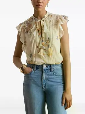 Ralph Lauren Floral Print Pintucked Blouse - Neutrals
