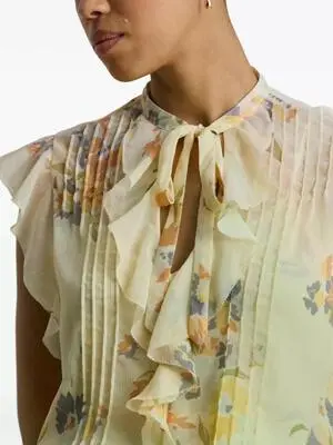 Ralph Lauren Floral Print Pintucked Blouse - Neutrals