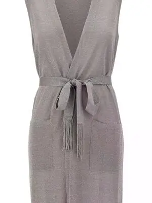 KANGRA Lurex Knit Belted Cardigan-coat - Grey