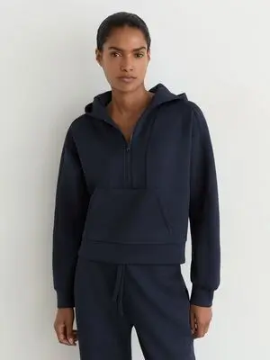 REISS Premium Interlock Half-zip Hoodie - Navy