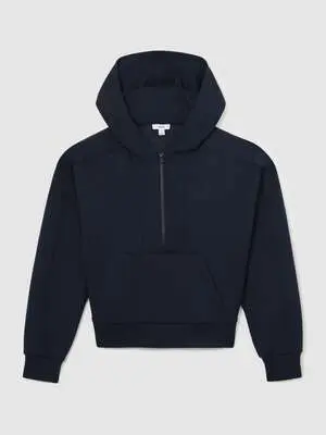 REISS Premium Interlock Half-zip Hoodie - Navy