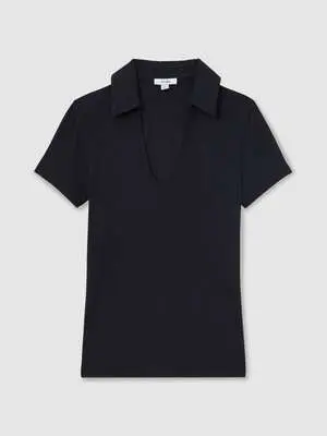 REISS Daria Open-collar Short-sleeve Polo Top