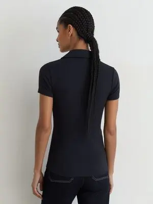 REISS Daria Open-collar Short-sleeve Polo Top