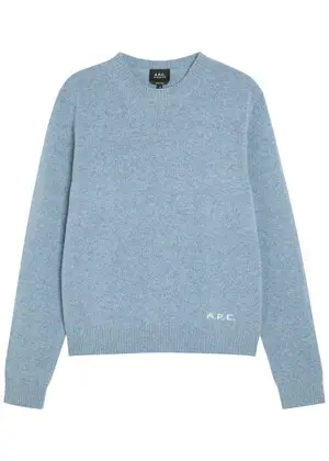 A.p.c. Logo-intarsia Mélange-knit Jumper - Blue