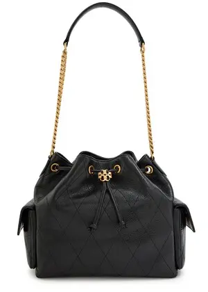 Tory Burch Charlie Drawstring Grained Leather Shoulder Bag