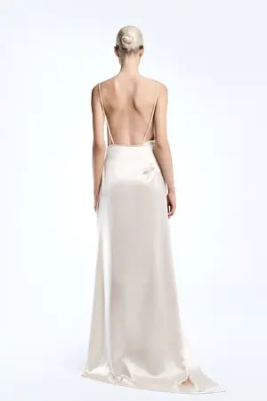 Revolve Asymmetrical Gown With Draping - Champagne