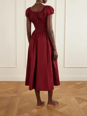 DÔEN Quinley Shir Organic Cotton-voile Midi Dress - Red