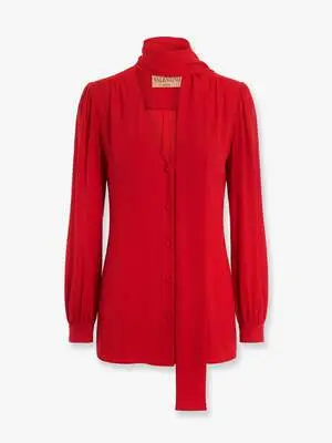 Valentino Garavani VALENTINO Red Silk Shirt With Bow Multicolor