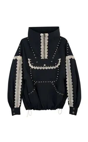 SIEDRES Briza Cotton Hooded Lace-trim Jacket - Navy