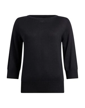 ARAGONA Merino Wool Mock Neck 3/4 Sleeve Sweater - Black