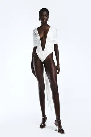 Revolve Draped Sleeve Bodysuit With Plunge Neckline