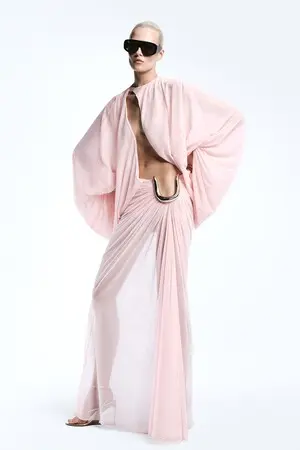 Revolve Leora Gown With Asymmetrical Cutout And Draped Sleeves