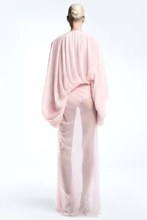 Revolve Leora Gown With Asymmetrical Cutout And Draped Sleeves
