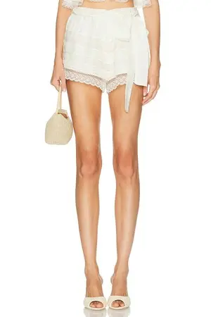 LoveShackFancy Emanuela Lace And Silk Shorts - Ivory