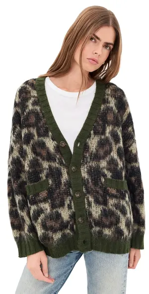 R13 Oversized Cardigan - Brown Leopard Mohair