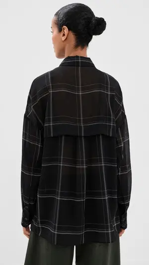 Tibi Sheer Wool Gauze Oversized Check Shirt