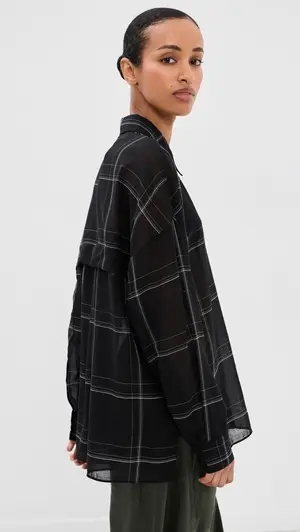 Tibi Sheer Wool Gauze Oversized Check Shirt