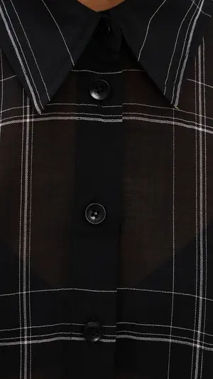 Tibi Sheer Wool Gauze Oversized Check Shirt