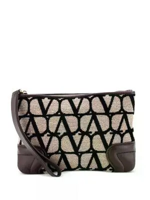 Valentino Garavani Wristlet Pouch Iconographe Canvas And Leather Clutch Bag
