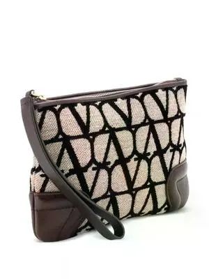 Valentino Garavani Wristlet Pouch Iconographe Canvas And Leather Clutch Bag