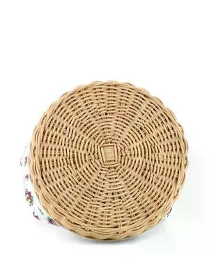 Prada Drawstring Printed Canvas And Wicker Small Bucket Bag