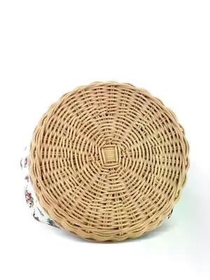 Prada Drawstring Printed Canvas And Wicker Small Bucket Bag