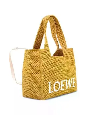 Loewe Logo Convertible Raffia Medium Tote Bag - Yellow