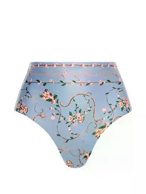 Agua Bendita Floral Print High-waisted Bikini Bottoms - Blue