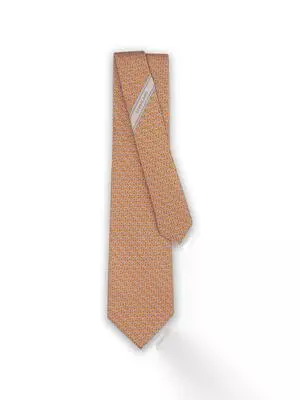 FERRAGAMO Gancini Links Print Silk Tie - Orange