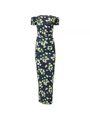 Carolina Herrera Floral-print Off-the-shoulder Maxi Dress - Blue