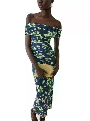 Carolina Herrera Floral-print Off-the-shoulder Maxi Dress - Blue