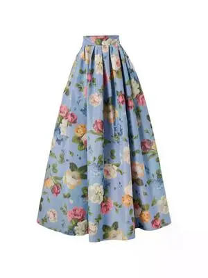 Carolina Herrera Floral Print Pleated Maxi Skirt - Blue