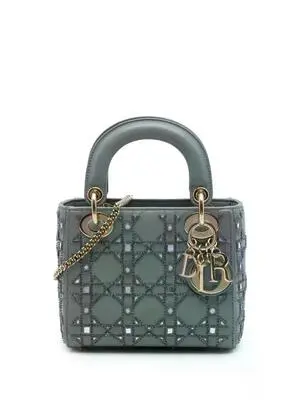 Dior 2020 Mini Calfskin Cannage Beaded Lady Satchel - Grey