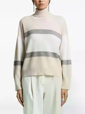Peserico Striped Roll-neck Jumper - Neutrals