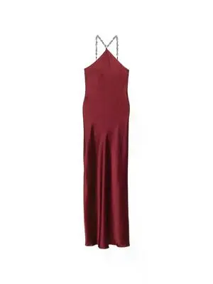 Staud STAUD Cadence Beaded-Halterneck Maxi Dress Red