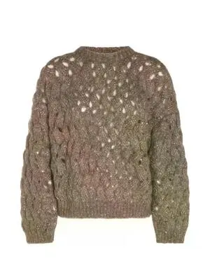 Brunello Cucinelli Sequin Embellished Cable Knit Sweater - Brown
