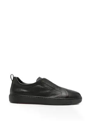 Santoni S-victory Grainy-leather Slip-on Sneakers - Black