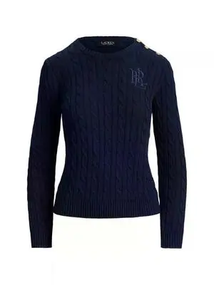 Ralph Lauren Button-trim Cable-knit Sweater - Blue