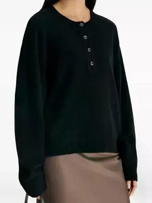 Loulou De Saison Cashmere Henley Sweater - Black
